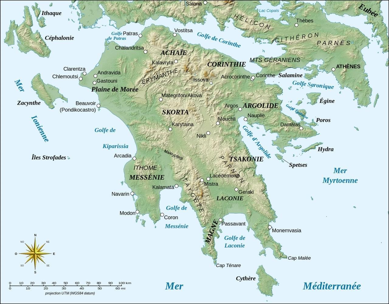 Carte du Péloponnèse plan des 12 lieux à voir