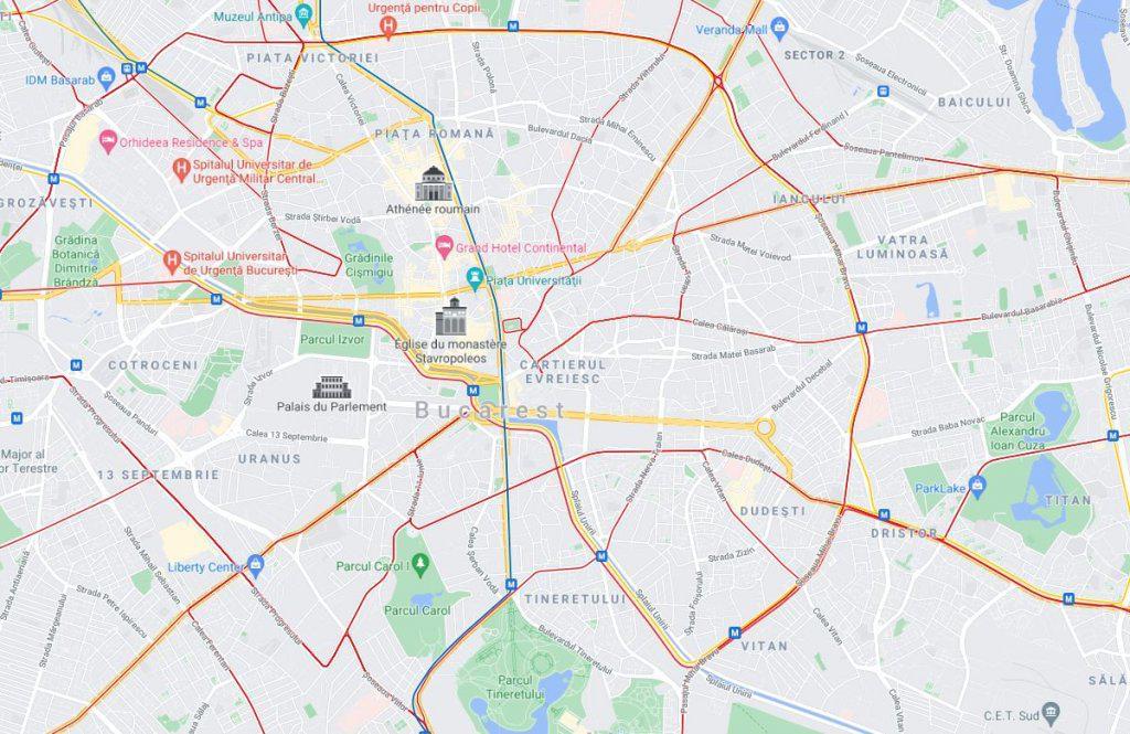 Carte de Bucarest plan des 15 lieux à voir